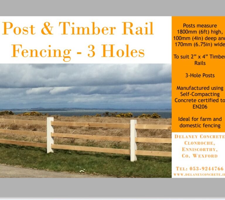 Fence Post with 3 holes for Timber rails - Delaney Concrete