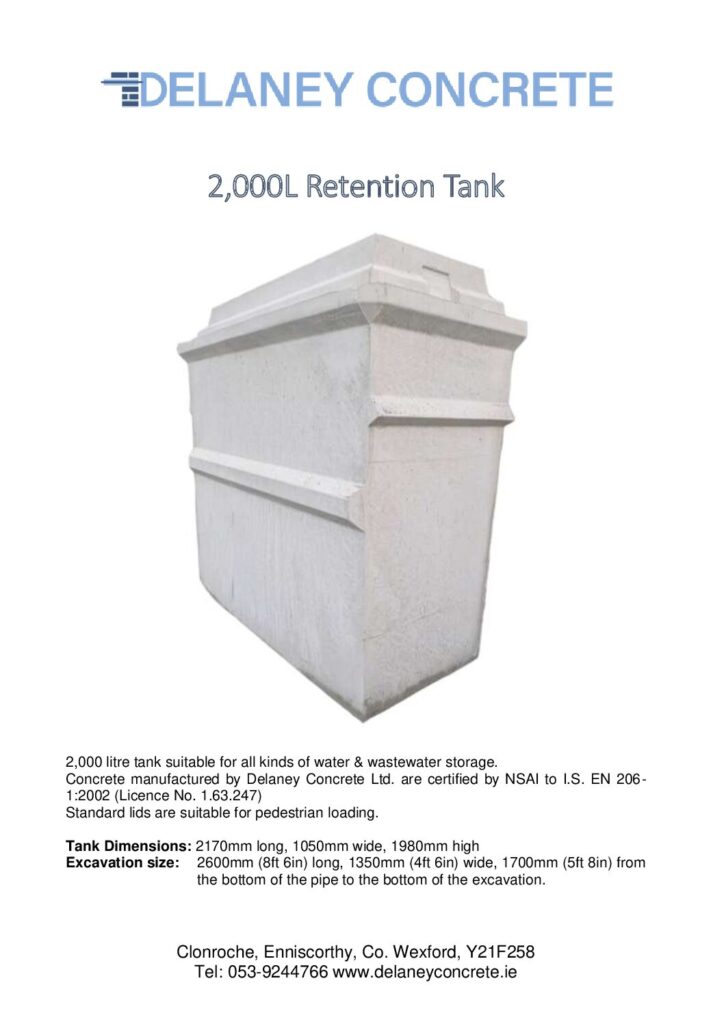 2000 Litre Retention Tank - Delaney Concrete